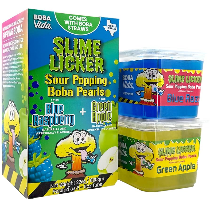 Slime Licker Sour Popping Boba Pearls- Blue Raspberry & Green Apple
